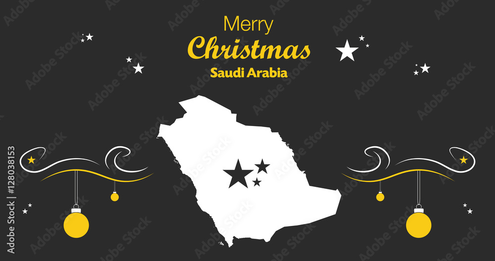 Merry Christmas illustration theme with map of Saudi Arabia Stock ...