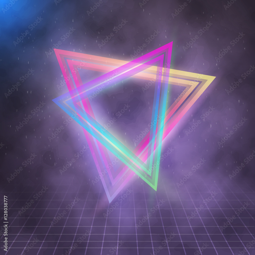 Photo & Art Print Illustration of Neon Triangle Disco Poster Template ...