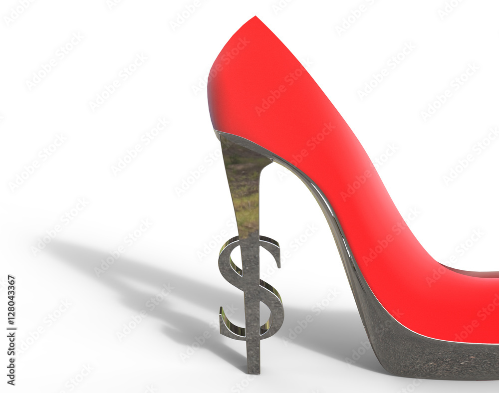 Luxury metaphor High Heel with Dollar Sign 3d Rendering Stock ...