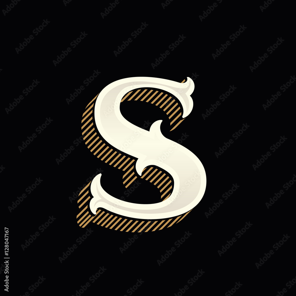 S letter logo in vintage western style with lines shadow. Stock Vector ...