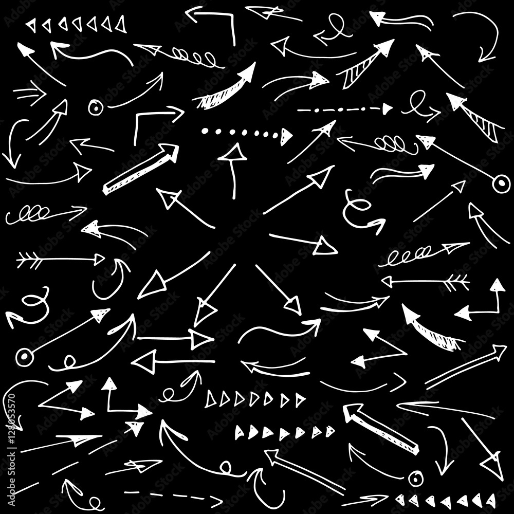 Hand draw pen arrow. Sketch design concept arrow.Set arrow isolated ...