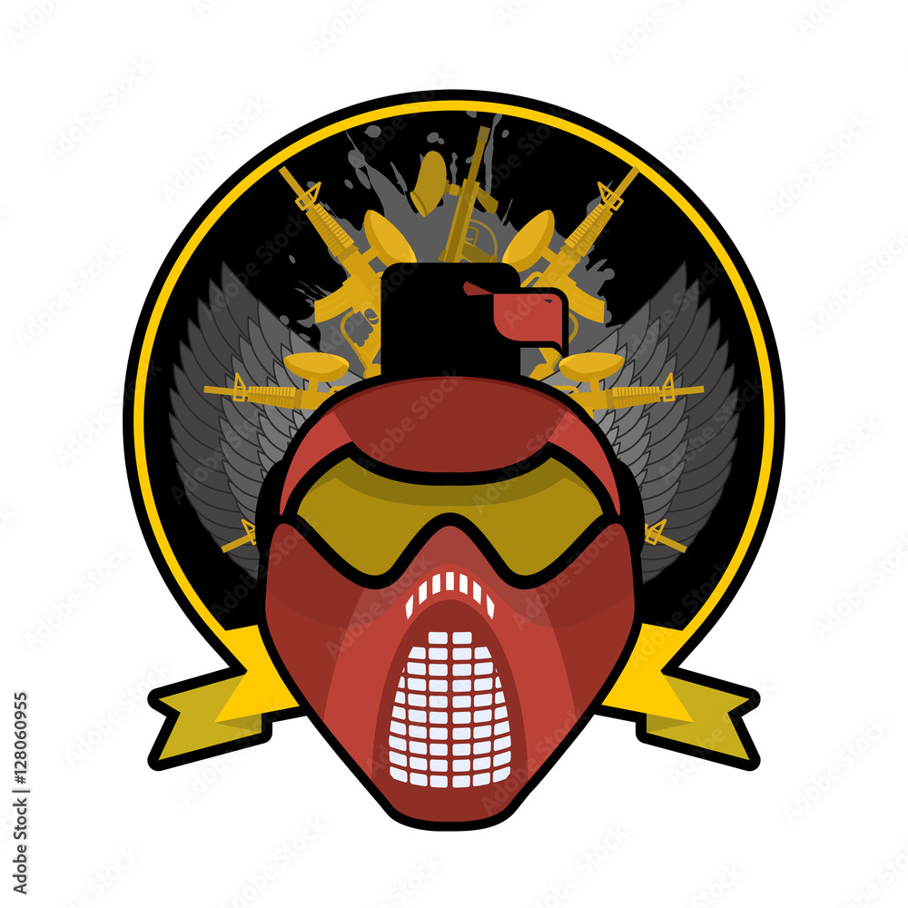 Vecteur Stock Battle logo. Paintball Helmet and weapons. Military ...