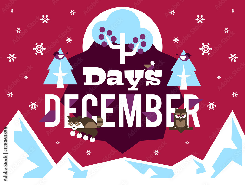 The December days. Designed for printing, postcards, calendars ...