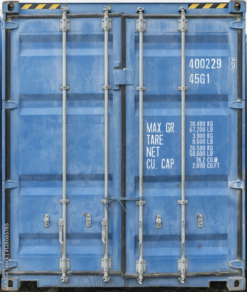 Blue metal shipping container double doors Stock Photo | Adobe Stock