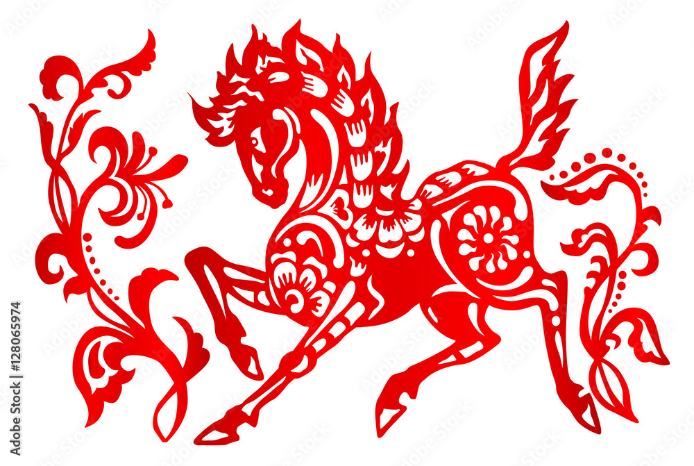 Zodiac Sign for Year of Horse, The Chinese traditional paper-cut art ...
