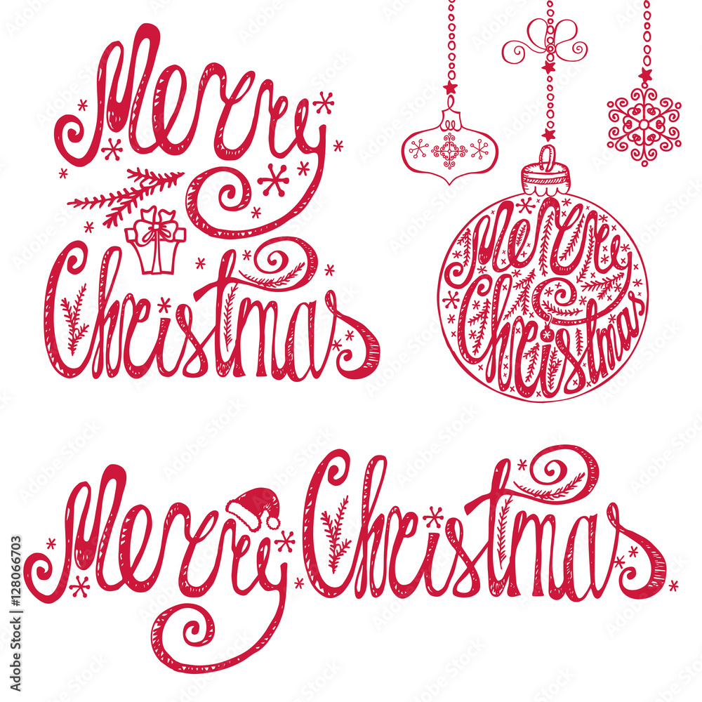 Christmas Typography Lettering Card Elements Set Stock Vektorgrafik