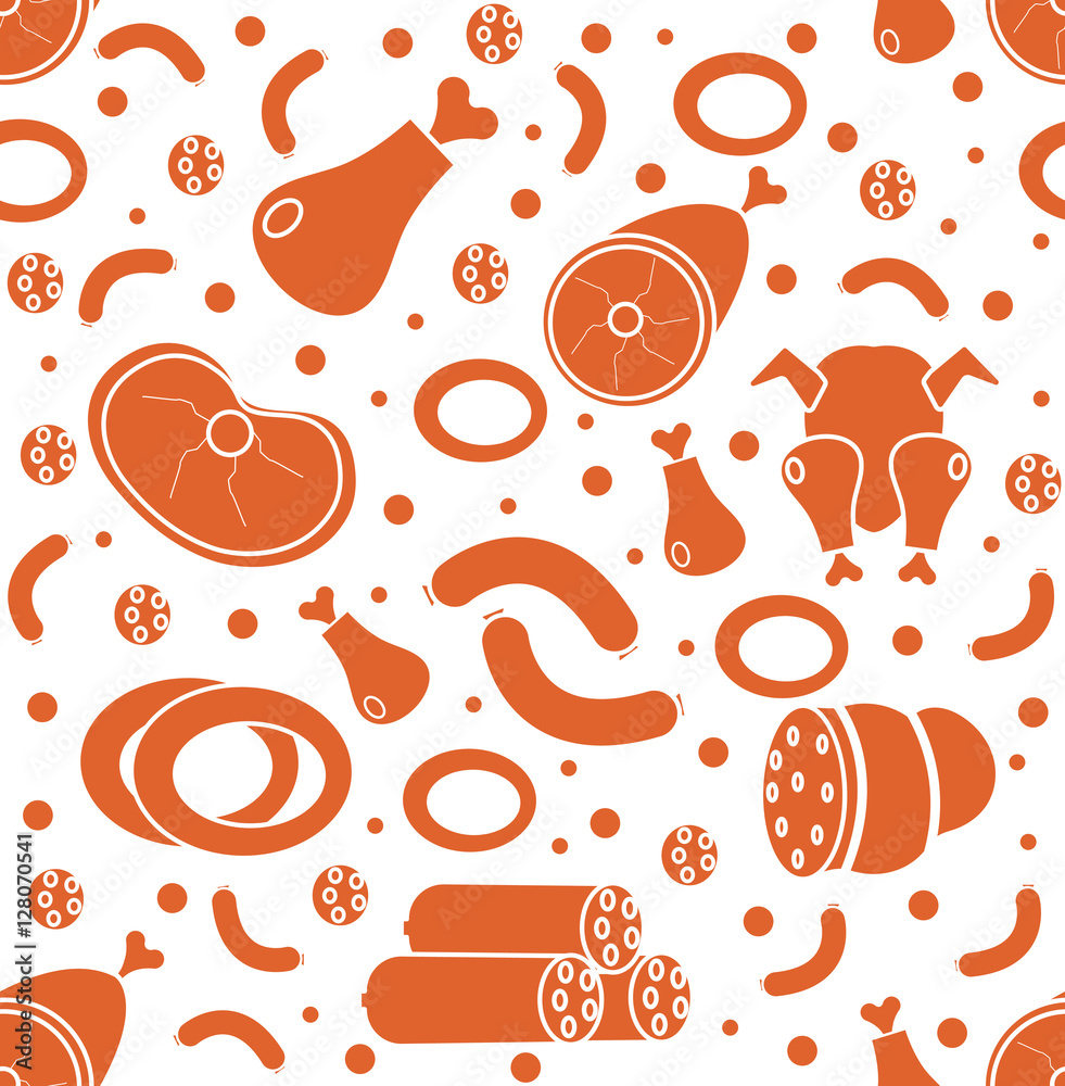 Meat products seamless pattern, flat style. Meats and sausage endless ...