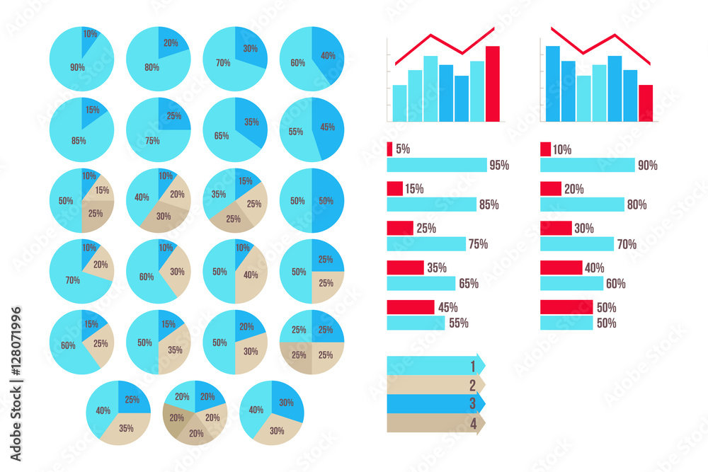 Vector Infographics 5 to 95 percent charts, arrows, growth and fall ...