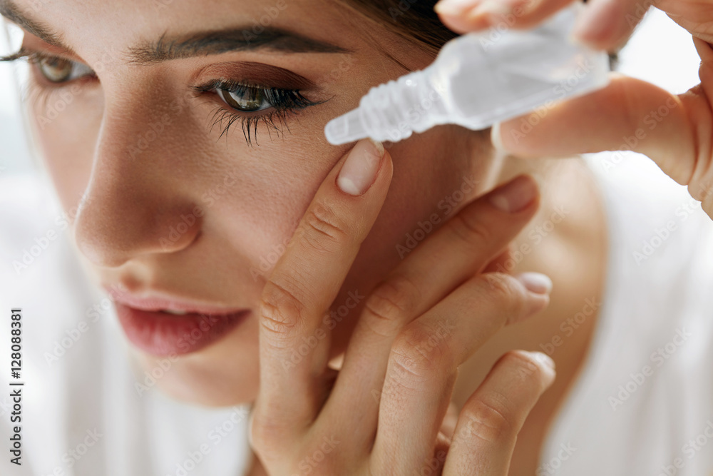Beautiful Young Woman Applying Eyedrops In Eyes. Visual Concept Stock ...