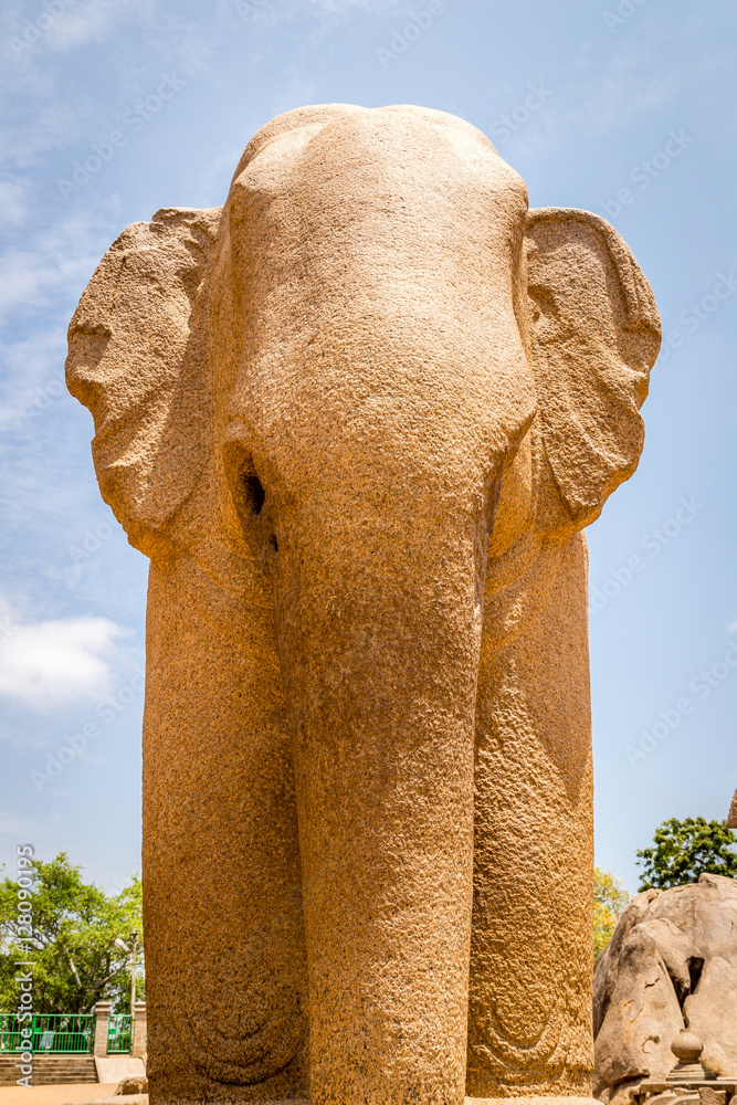 Elephant rock scultpure at ancient Hindu monolithic, Pancha Rathas ...