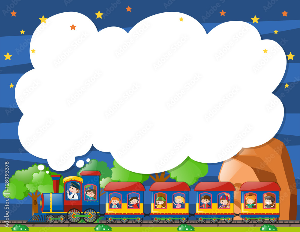 Border template with kids on the train Stock Vector | Adobe Stock