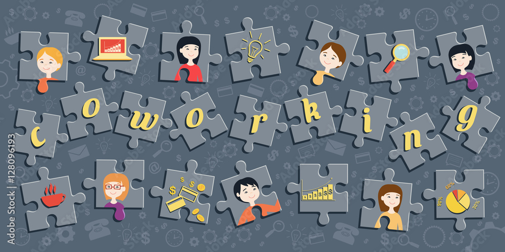 Flat design vector illustration of jigsaw puzzle with portrait of ...