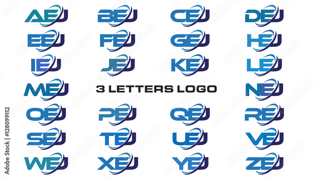 3 letters modern generic swoosh logo AEJ, BEJ, CEJ, DEJ, EEJ, FEJ, GEJ ...
