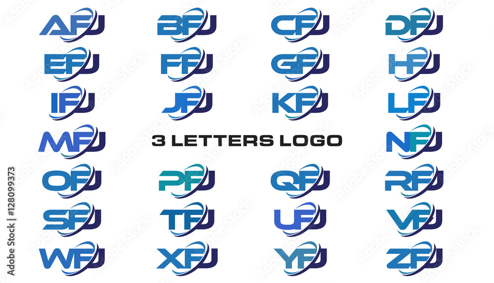 3 letters modern generic swoosh logo AFJ, BFJ, CFJ, DFJ, EFJ, FFJ, GFJ ...