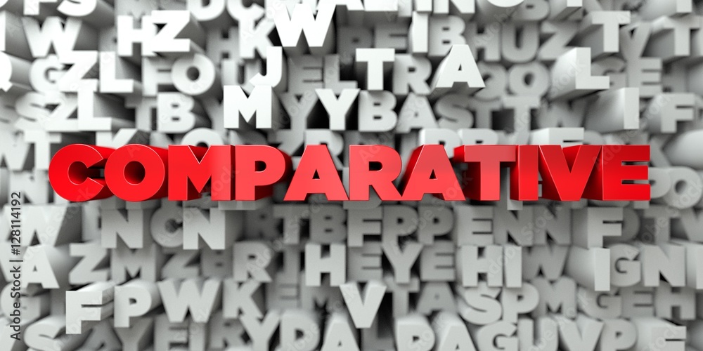 COMPARATIVE - Red text on typography background - 3D rendered royalty ...