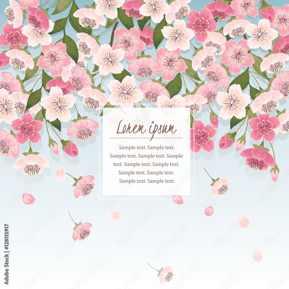 Vector illustration of a beautiful floral border with cherry blossom ...