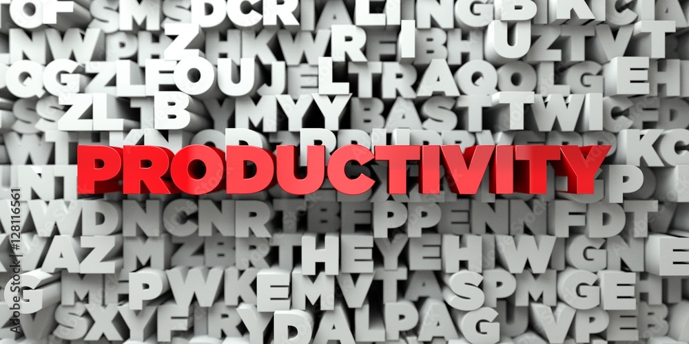 PRODUCTIVITY - Red text on typography background - 3D rendered royalty ...