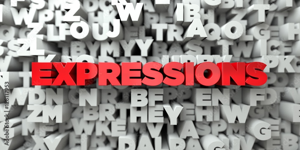 EXPRESSIONS - Red text on typography background - 3D rendered royalty ...