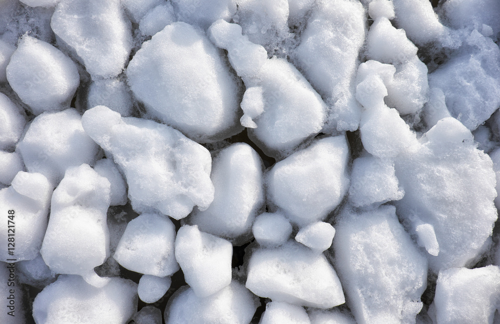 Lumps of snow and ice frazil on the surface of the freezing rive Stock ...