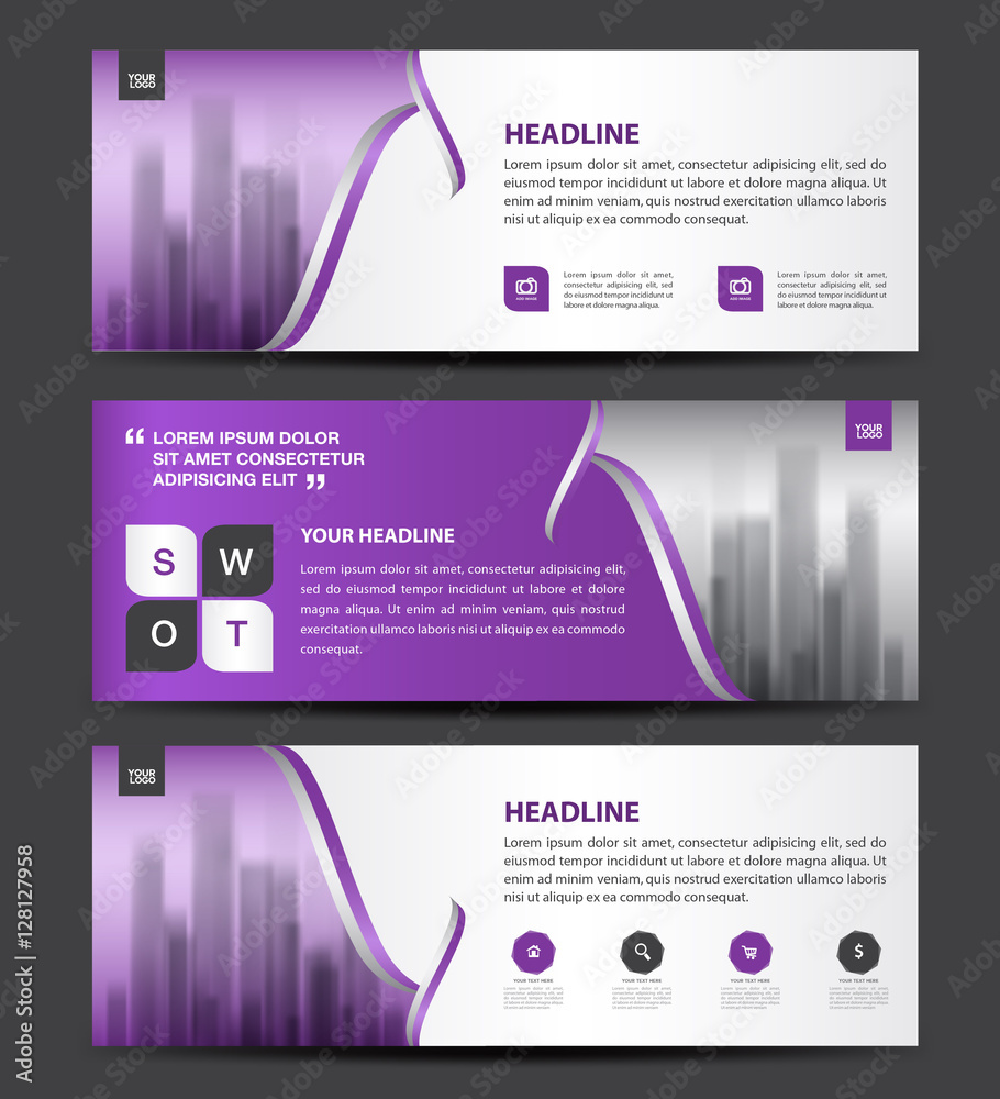 Purple Banner Template vector, horizontal banner, brochure flyer design ...