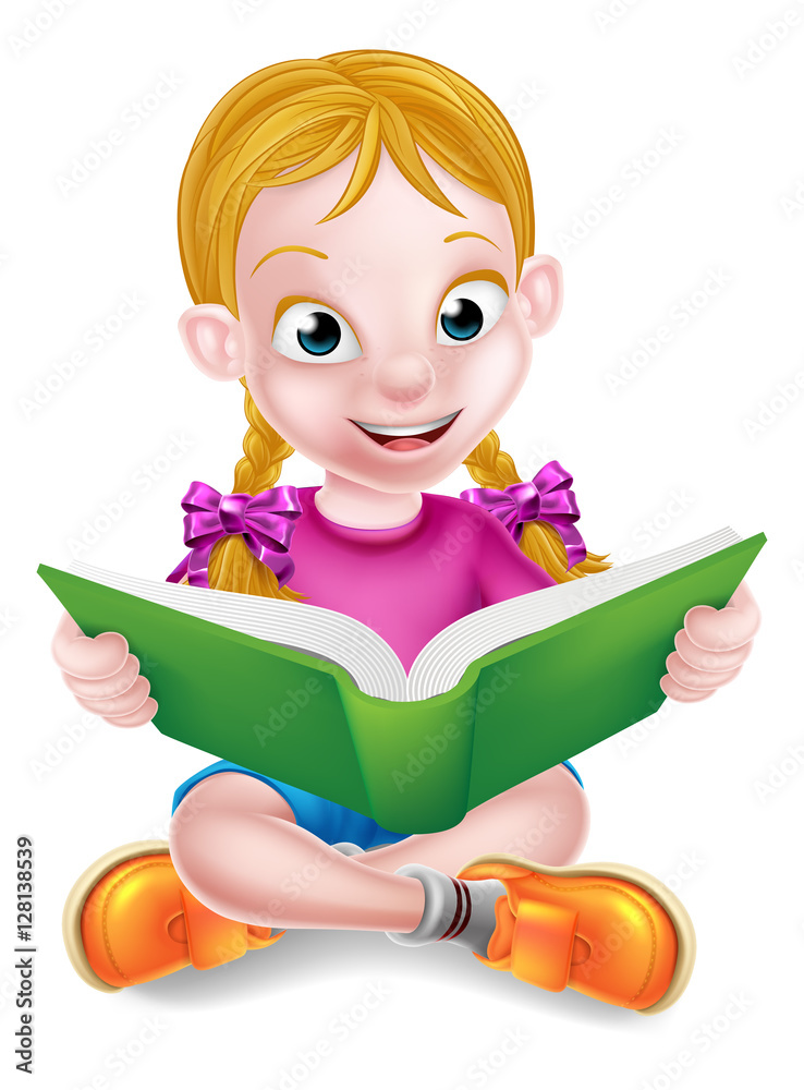 Cartoon Girl Reading Book Stock Vector | Adobe Stock