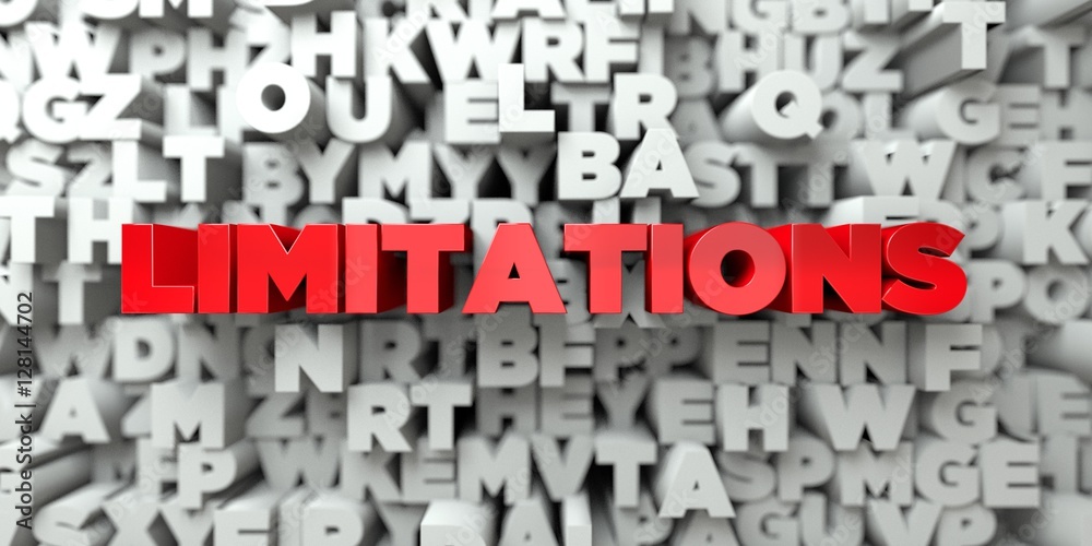 LIMITATIONS - Red text on typography background - 3D rendered royalty ...