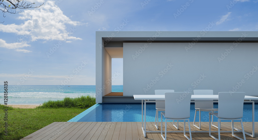 Beach house in modern design, Luxury sea view pool villa - 3d rendering ...