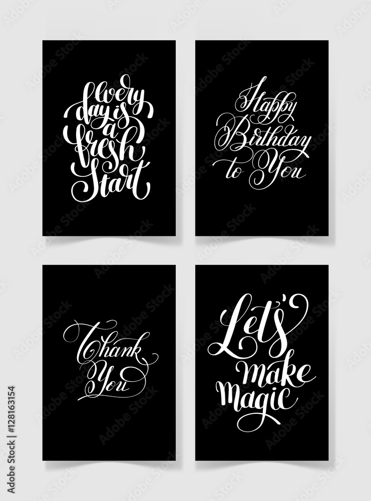 set of four black and white handwritten lettering positive quote Stock ...