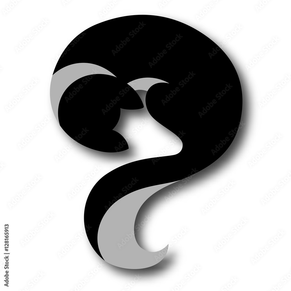 Vector Cat. Sleeping Black Cat with long black tail. Illustrated ...