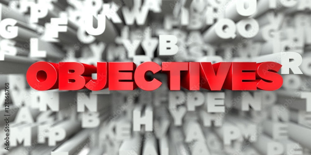 OBJECTIVES - Red text on typography background - 3D rendered royalty ...