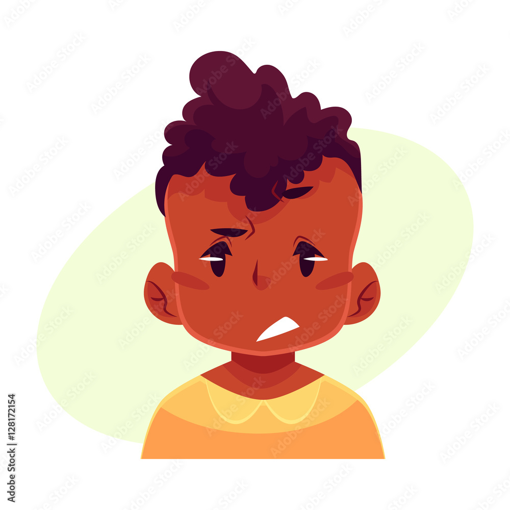 Little boy face, upset, confused facial expression, cartoon vector ...