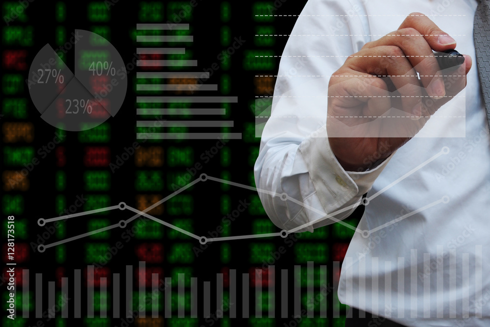 Businessman drawing the virtual panel of pir chart and other cha Stock ...