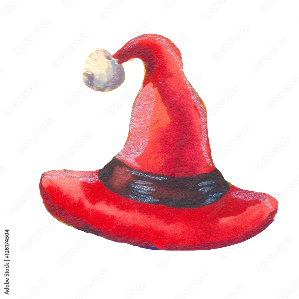 Red hat illustration. Cristmas watercolor drawing by hand. Isola Stock ...