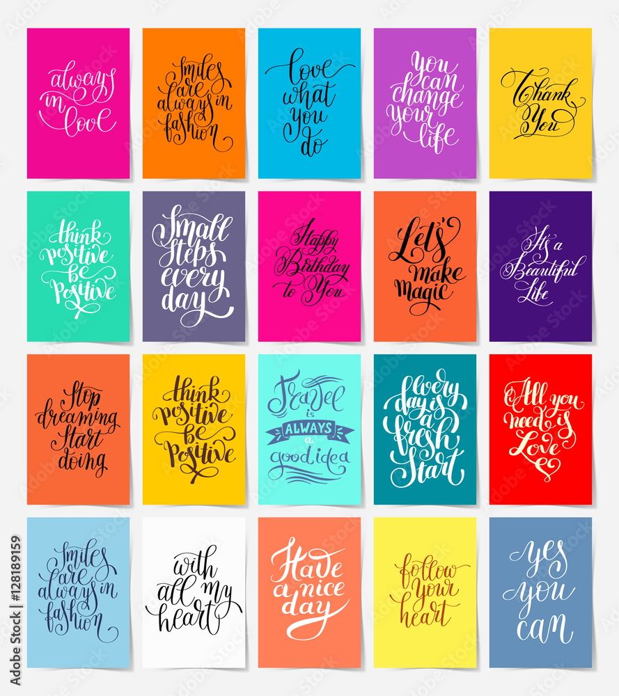 set of calligraphy posters with hand lettering motivational and Stock ...