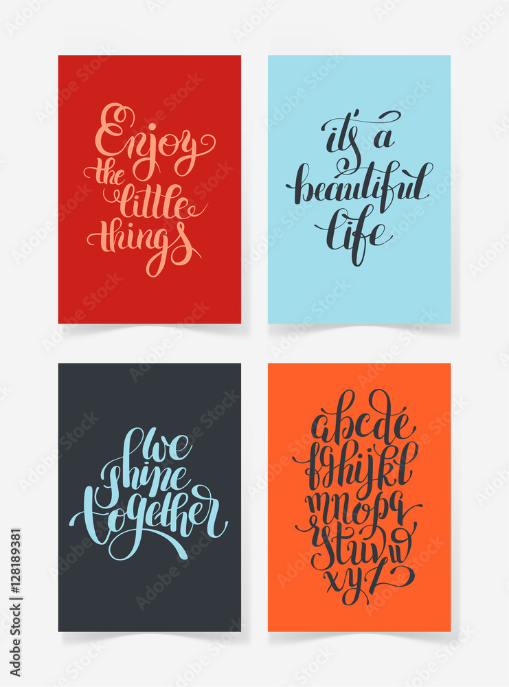 set of four bright colors handwritten lettering positive quotes Stock ...