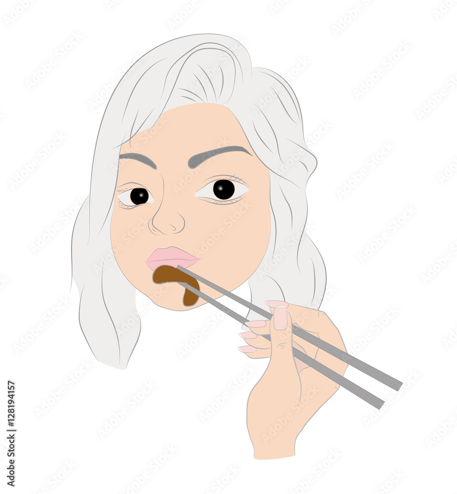 woman eating with chopsticks. Stock Vector | Adobe Stock