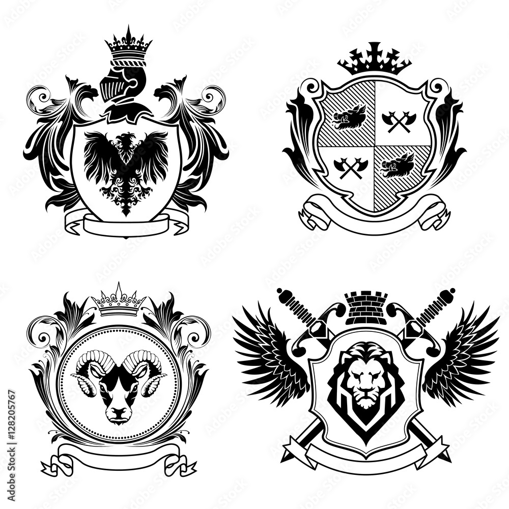 Four coat of arms.Collection of four coat of arms. The first top left ...
