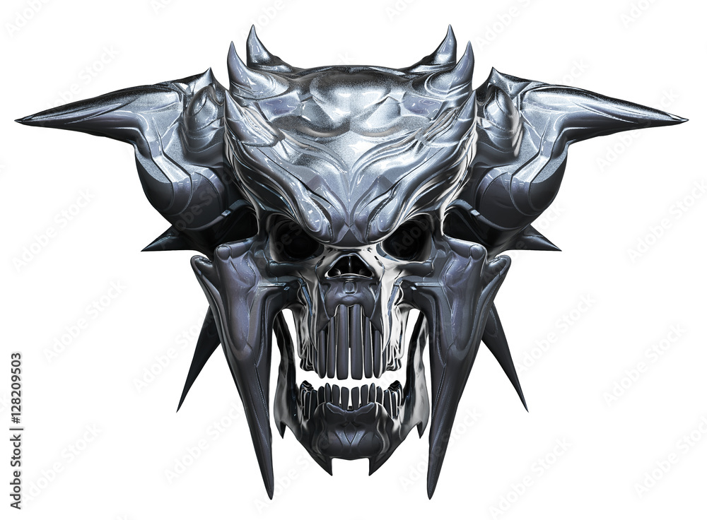 Metallic skull design isolated on white background. 3D illustration ...