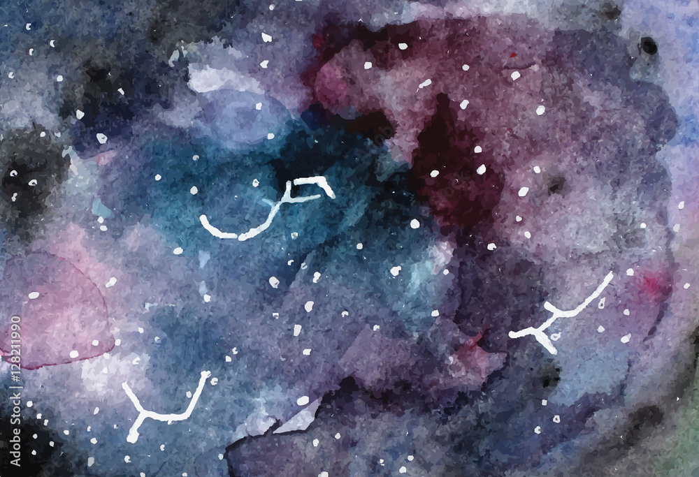 Watercolor space texture with glowing stars. Night starry sky. Vector ...