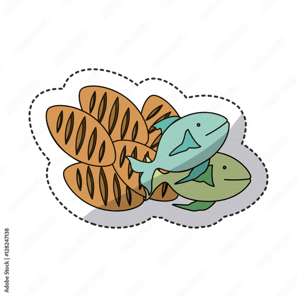 Bread and fish icon. Religion god pray faith and believe theme ...