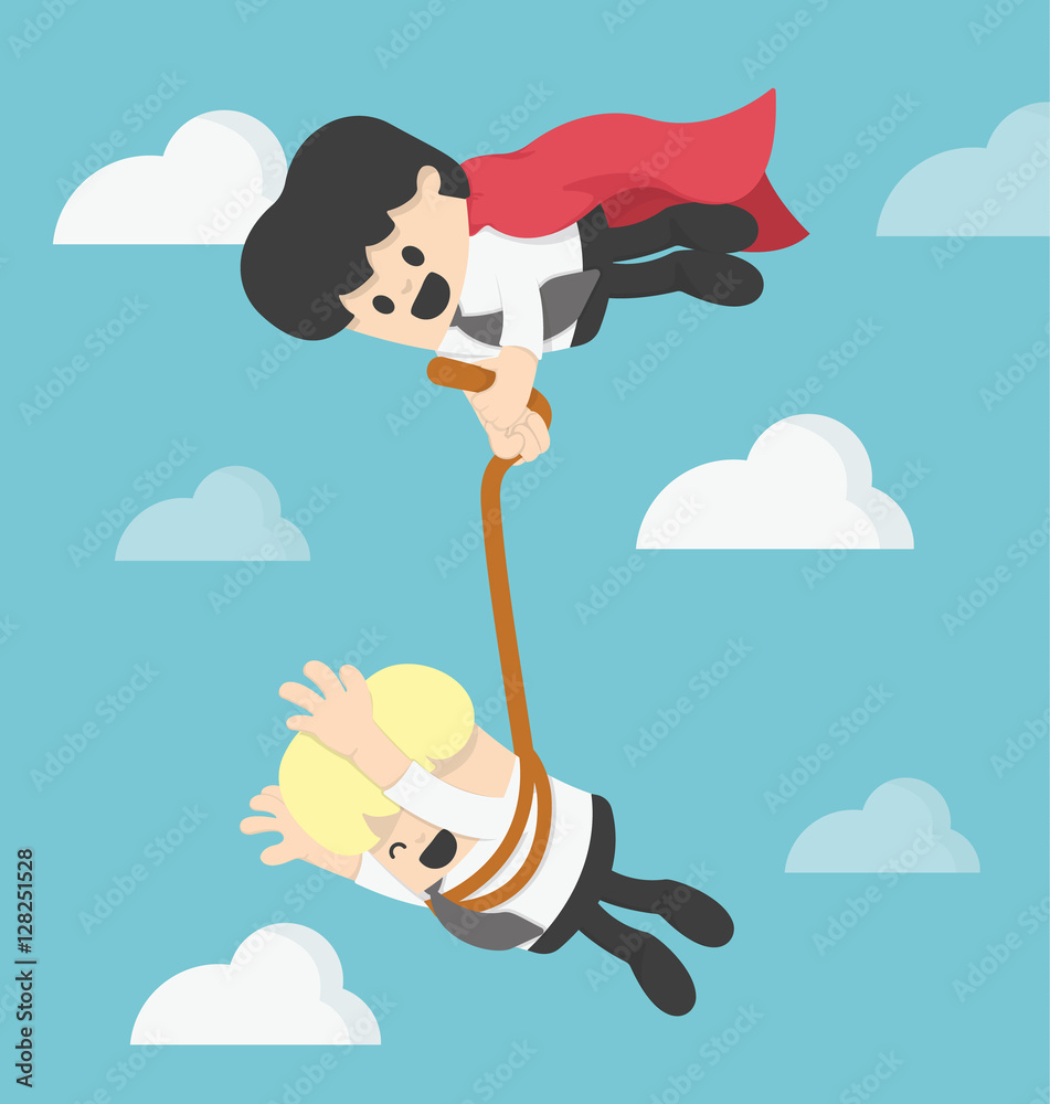 Cartoon character Businessman of flying to a group's success. Stock ...