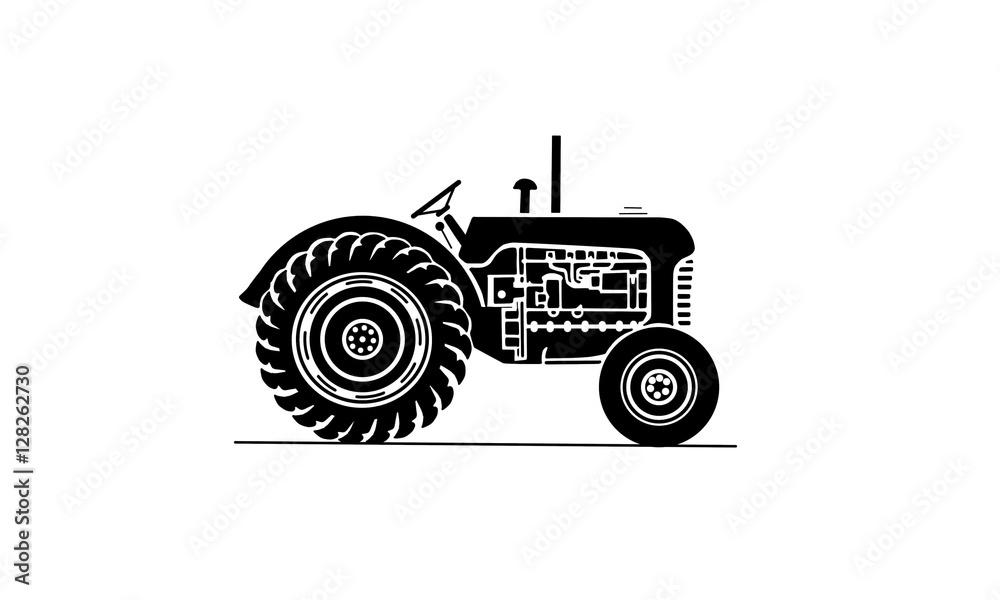 Old farm tractor side on view illustration Stock Vector | Adobe Stock