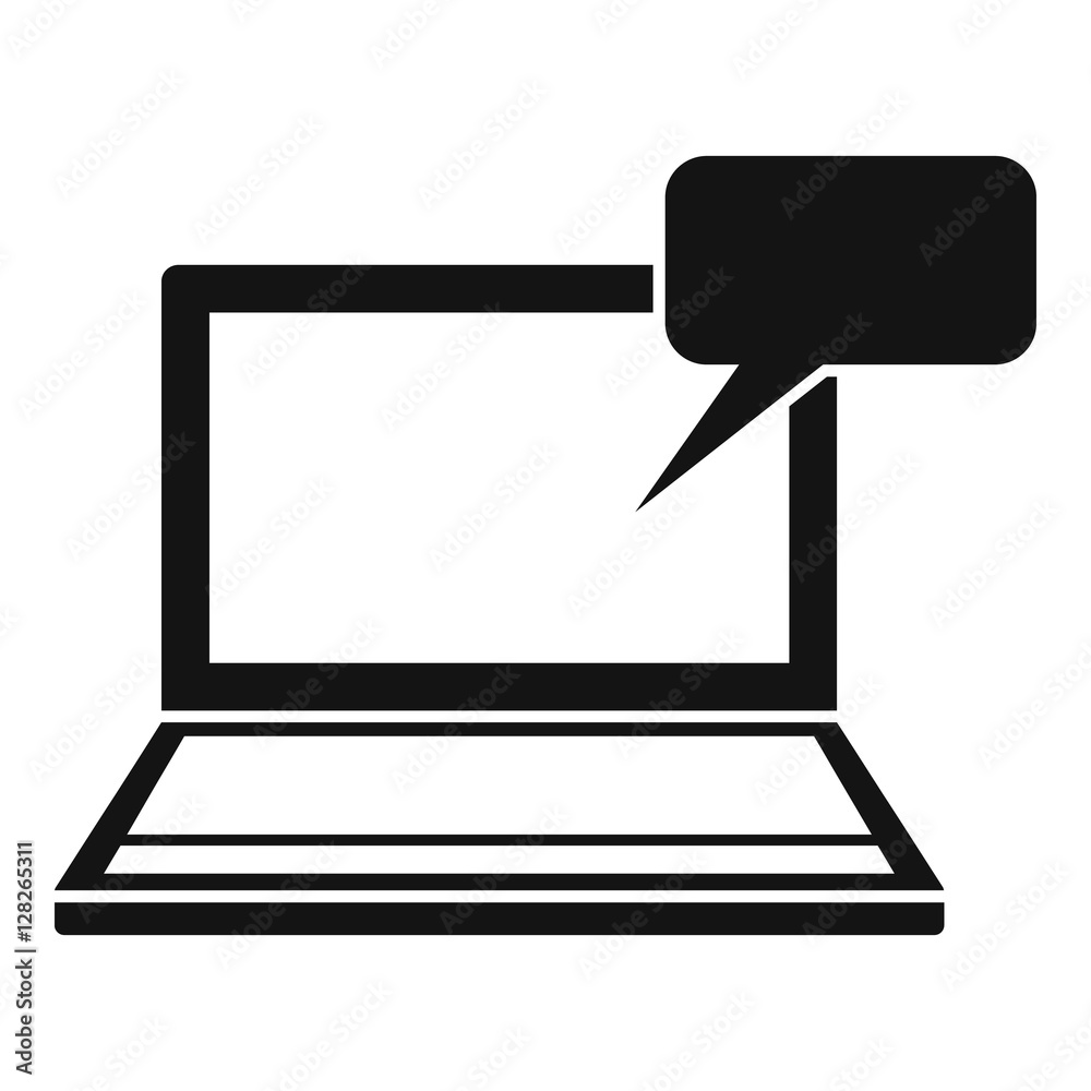 Laptop with bubble speech icon. Simple illustration of laptop with ...