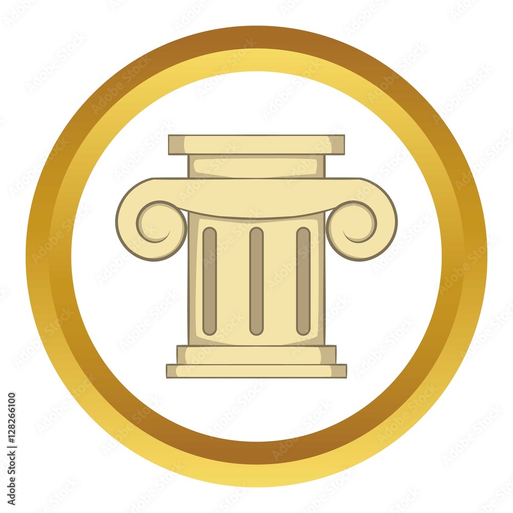 Roman column vector icon in golden circle, cartoon style isolated on ...