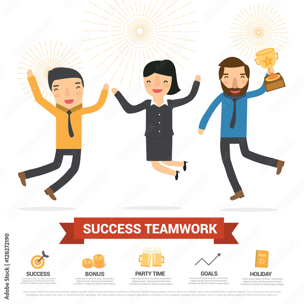 Infographic Happy Business Man get Bonus success teamwork salary Stock ...