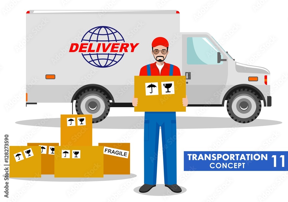 Transportation concept. Detailed illustration of delivery truck and ...