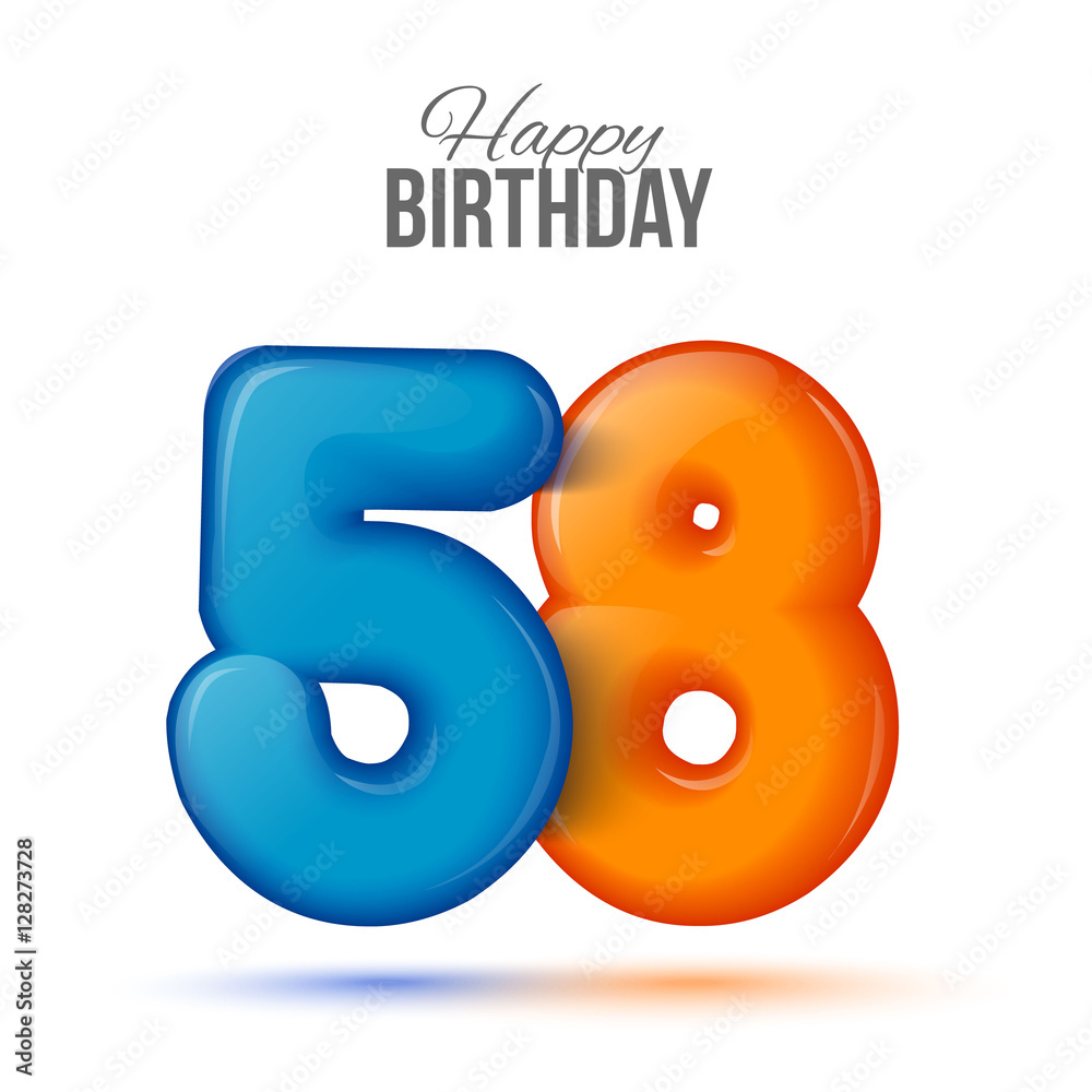 fifty eight birthday greeting card template with 3d shiny number fifty ...