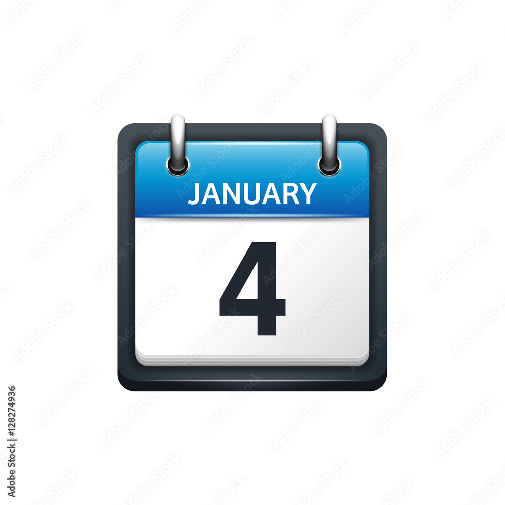 January 4. Calendar icon.Vector illustration,flat style.Month and date ...