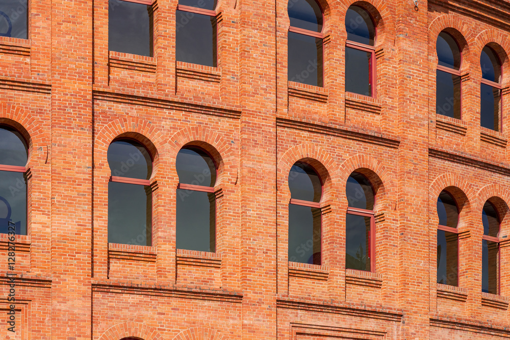 Lisbon, Portugal. Campo Pequeno Bullring Arena. Detail of the windows ...