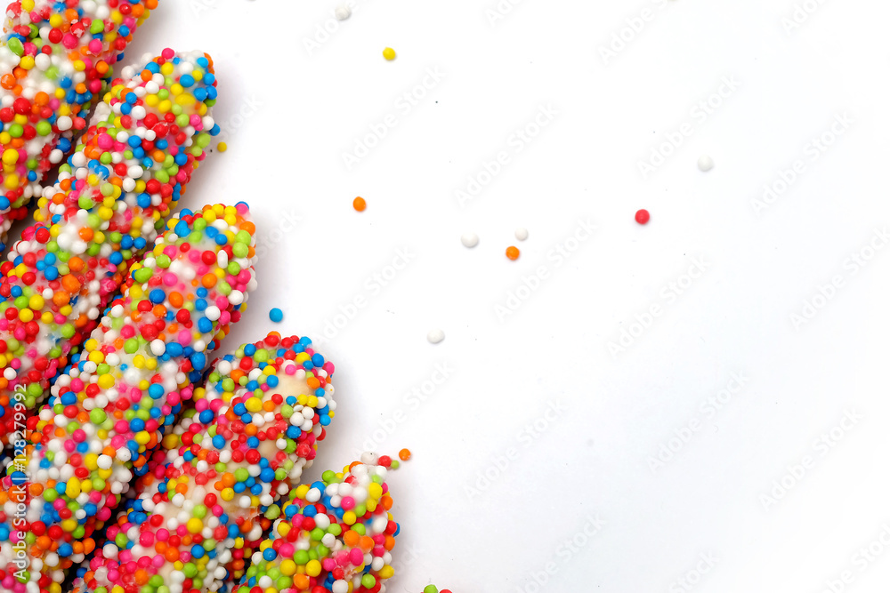 Colorful biscuit stick coated enamel rainbow sugar with white space for ...